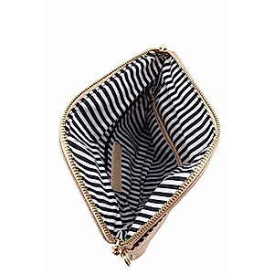 FashionPuzzle Envelope Wristlet Clutch Crossbody Bag with Chain Strap (Nude) One Size