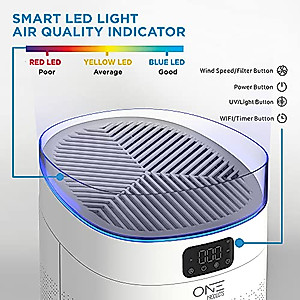 ONE Products Smart Hepa Air Purifier, UV Light Sanitizer, Covers Small to Large Room, Kills 99.99% Germs, Bacteria, Allergies, Pollen, Smoke, Dust, Pet Dander, Work with Alexa, Google, Athena(OSAP02)