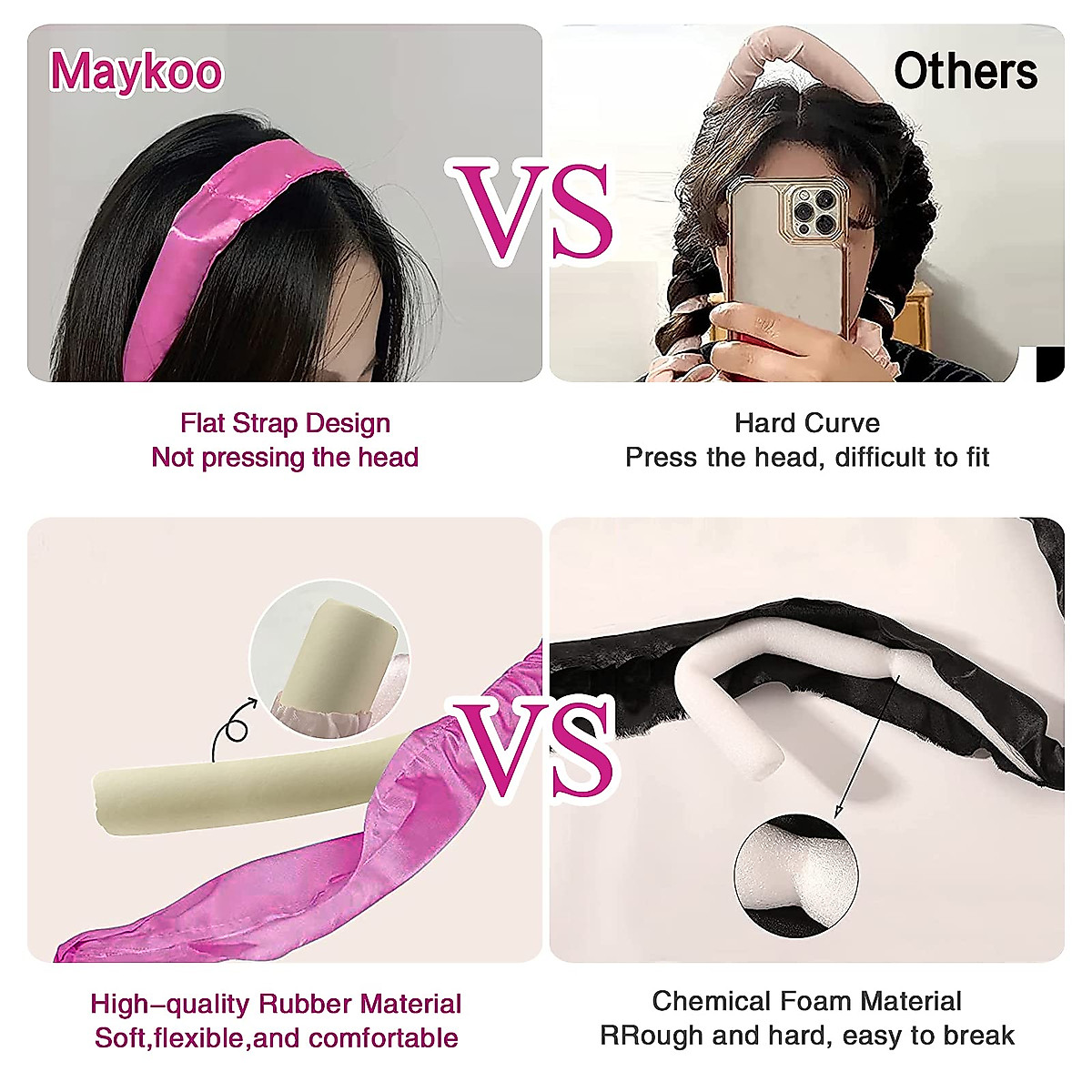 Heatless Hair Curlers Tik Tok Hair Rollers for Long & Short Hair No Heat Curling Rod Headband Silk Curls Sleep in Overnight, Soft Rubber Rollers with Hair Clips & Scrunchie DIY Hair Styling Tools Kit