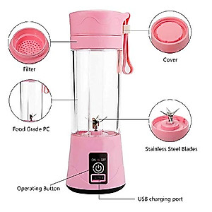 Aizbao 380ml Portable Blender, Six Blades 3D Juice 380ml cup, Small Fruit Mixer, Personal Mixer Fruit Rechargeable with USB, Mini Blender for Milk Shakes, Smoothie, Fruit Juice (new pink)
