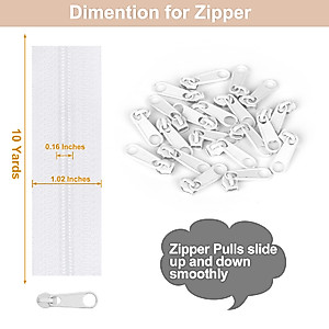 10Yards Bulk Zipper, #3 Zippers for Sewing, White Nylon Coil Zipper by The Yards, Replacement Sewing Zipper with 20PCS Zipper Sliders for DIY Sewing Craft Bags by MiniRed (#3 White)