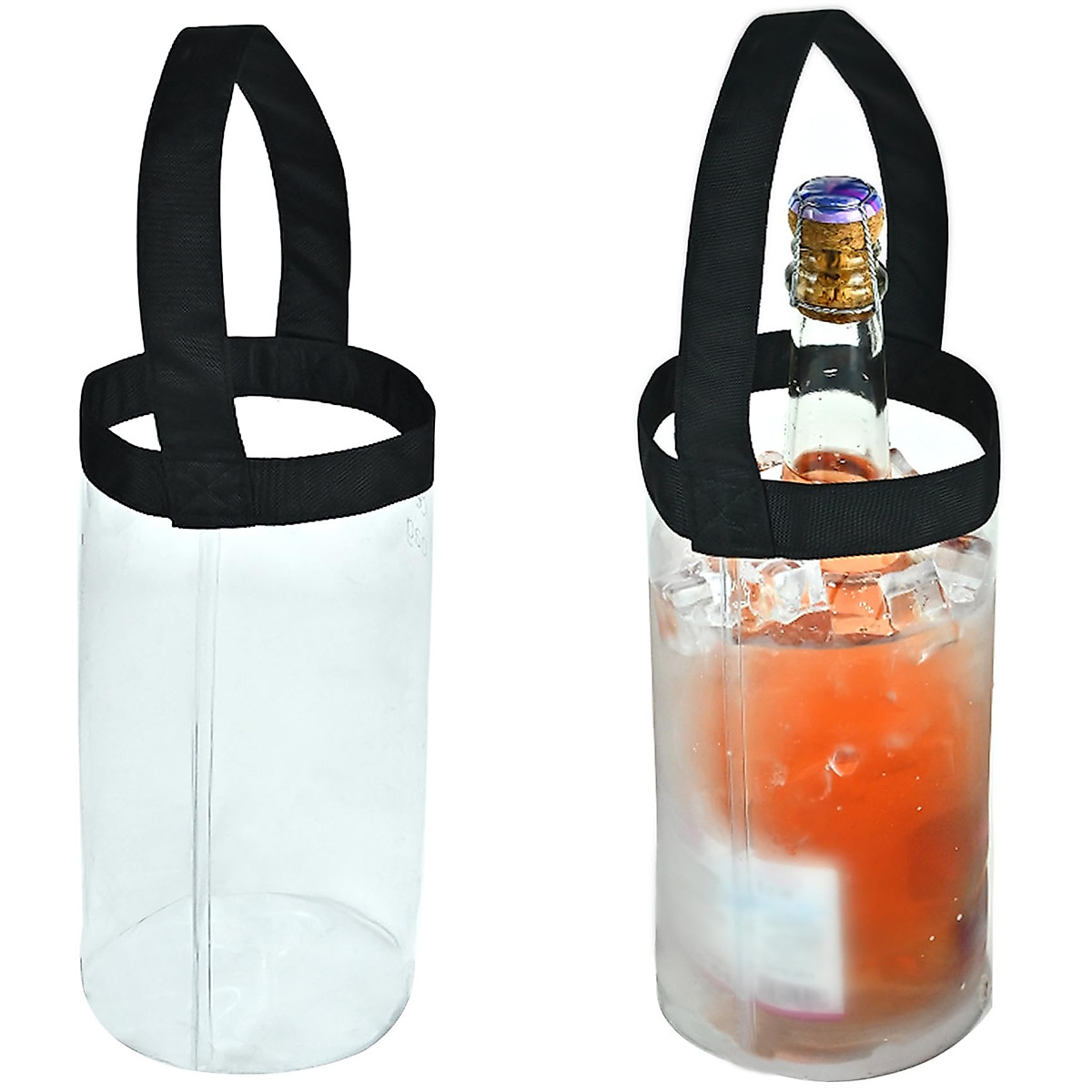 Pallesen 2 Pack Ice Wine Bag Portable Collapsible Clear Wine Pouch Cooler with Handle Wine Bottle Chiller Ice Bucket Tote for Outdoor, 750ml Standard Size Red Wine, White Wine, Cold Beer, Iced Drinks
