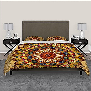 RIVINE Bedding Duvet Cover Set 3 Pieces Boho Floral Printed Pattern Soft Cozy All Season Beding Set with 2 Pillowcases Hotel Quality Twin