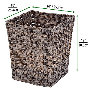 mDesign Small Woven Basket Trash Can Wastebasket - Square Garbage Container Bin for Bathrooms, Kitchens, Home Offices, Craft, Laundry, Utility Rooms, Garages - Espresso Brown