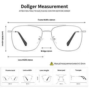 Dollger Square Clear Lens Glasses Non-prescription Fake Metal Aviator Frame Eyeglasses