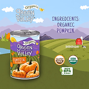 Green Valley Organics Pumpkin | Certified Organic | 100% Dickinson Variety | Sweet Earthy Delicious | Firm & Smooth | Vibrant Autumn Orange | American Grown & Made | 15 oz (Pack of 4)