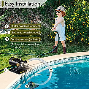 Limodot Water Transfer Pump, 115V self-priming Electric water Pump, Utility Pump With 6' Suction Hose Kit, 1/8'' Low Scution Water Removal For Rain Barrel, Pool, Hot Tub, Fish Tank, Garden, And More