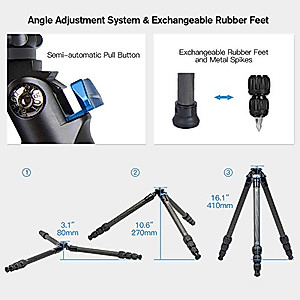 SIRUI AM-284 Travel Carbon Fiber Tripod, Professional Camera Tripod with 4-Section Legs, Twist Leg Locks, Detachable Metal Spikes, Loads up 33LB