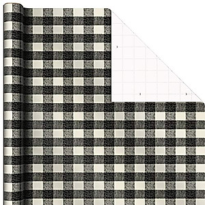 Hallmark Black Christmas Wrapping Paper with Cut Lines on Reverse (3 Rolls: 120 sq. ft. ttl) Retro Santa, Black and White Buffalo Plaid, Train and Trees