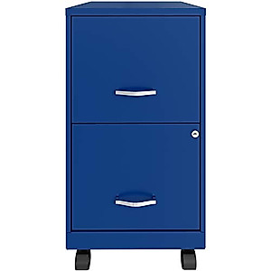 Pemberly Row 18" 2-Drawer Metal Mobile Smart Vertical File Cabinet in Blue