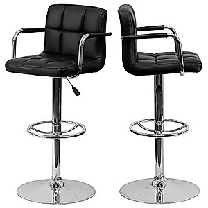 KLS14 Modern Barstools Hydraulic Adjustable Height 360-Degree Swivel Seat Sturdy Steel Frame Padded Cushion Seat Dining Chair Bar Pub Stool Home Office Furniture - Set of 2 Black #1978