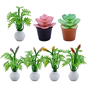VOSAREA 7pcs Doll House Potted Plant Miniature Mini Verse Make It Mini Food Artificial Bonsai Decor Desk Topper Mini Foods Floral Decorations Mini House Prop Flowers Child Plastic Indoor