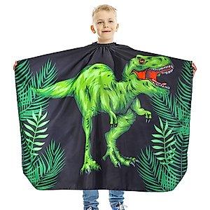 PAMAID Kids Haircut Cape Waterproof Barber Cape Cover, Dinosaur Hair Cutting Cape for Boys with Adjustable Snap Closure (Dinosaur)