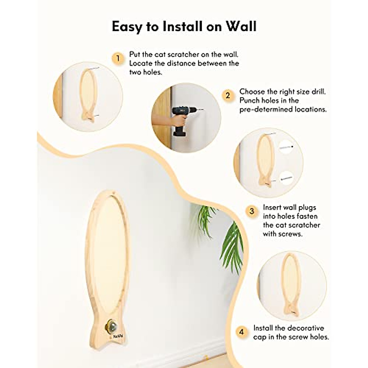 Hachipal Cat Scratching Post Wall, Cat Wall Scratcher, with Mint Ball Sandwich Design Wall Mounted Cat Scratcher, Wall Scratchers for Indoor Cats Suitable for Small and Medium Cats, Easy to Carry