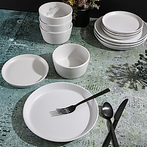 Gibson Soho Lounge Sofia Coupe Stoneware Dinnerware Set, Service for 4 (12pcs), White w/Speckle