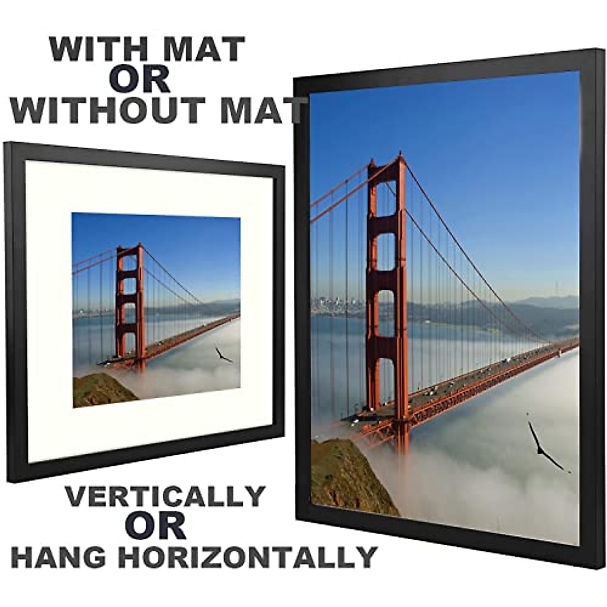 Picture Frames 8x10 Picture Frame Set of 2，Display Pictures 5x7 with Mat or 8x10 Without Mat Real Glass and Composite Wood for Wall or Tabletop Display Pre-Installed Wall Mounting Hardware，Black