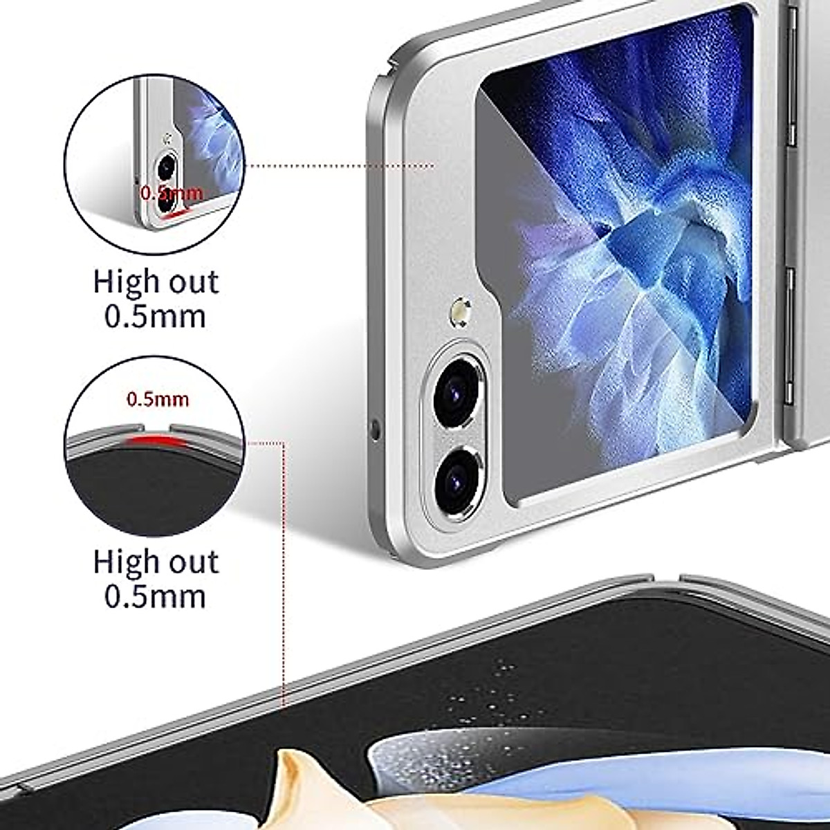 Phone Case Compatible with Samsung Galaxy Z Flip 5 Case with Hinge Protection,Slim Thin Shockproof Hard Full-Body Protective Phone Case Cover for Flip5 5G Phone Phone Protector (Color : Silvery)