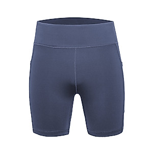 DEVOROPA Girls 5" Spandex Volleyball Shorts Stretch Youth Athletic Gymnastics Shorts Kid Yoga Dance Compression Shorts Pocket Gray Large