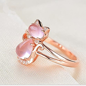 COLORFUL BLING Rose Gold Pink Fleurstone Cat Rhinestones Animal Ring Women Kids（7）