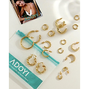 Adoyi Gold Hoop Earrings Set for Women Girls Gold Hoops Twisted Huggie Hoops Earrings 14K Plated Gold Jewelry Set for Women Girl Gift Lightweight 9 Pairs Ear Cuffs Gold Jewelry for Women