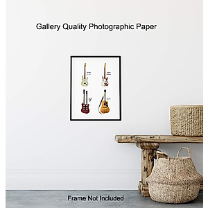 Iconic Rock Star Guitars Wall Art Poster - 8x10 Photo Print - Cool Gift for John Lennon, Jimmy Page, Jimi Hendrix, Eric Clapton Fans, Guitarists, Musicians - Unique Home Decor, Room Decoration