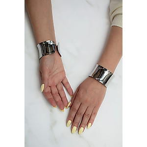 Lavari Jewelers 1.5 Inches Wide Open Plain Cuff Bangle Bracelet for Women I 6.75 Inches Long Bracelet I Stainless Steel Bangle for Her I Wide Bracelet