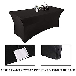 Yetomey Rectangular Fitted Spandex Tablecloths Stretchable Patio Table Covers for Birthday Party Wedding Pop Up Shop More Flexibility & Weight (Black 6FT)