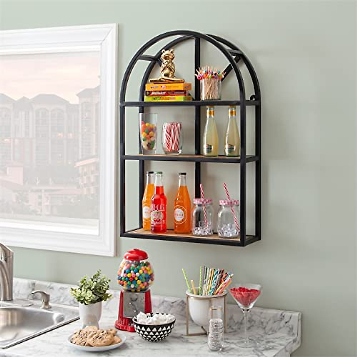Powell Furniture Linon Penelope Metal Wall Shelves in Black