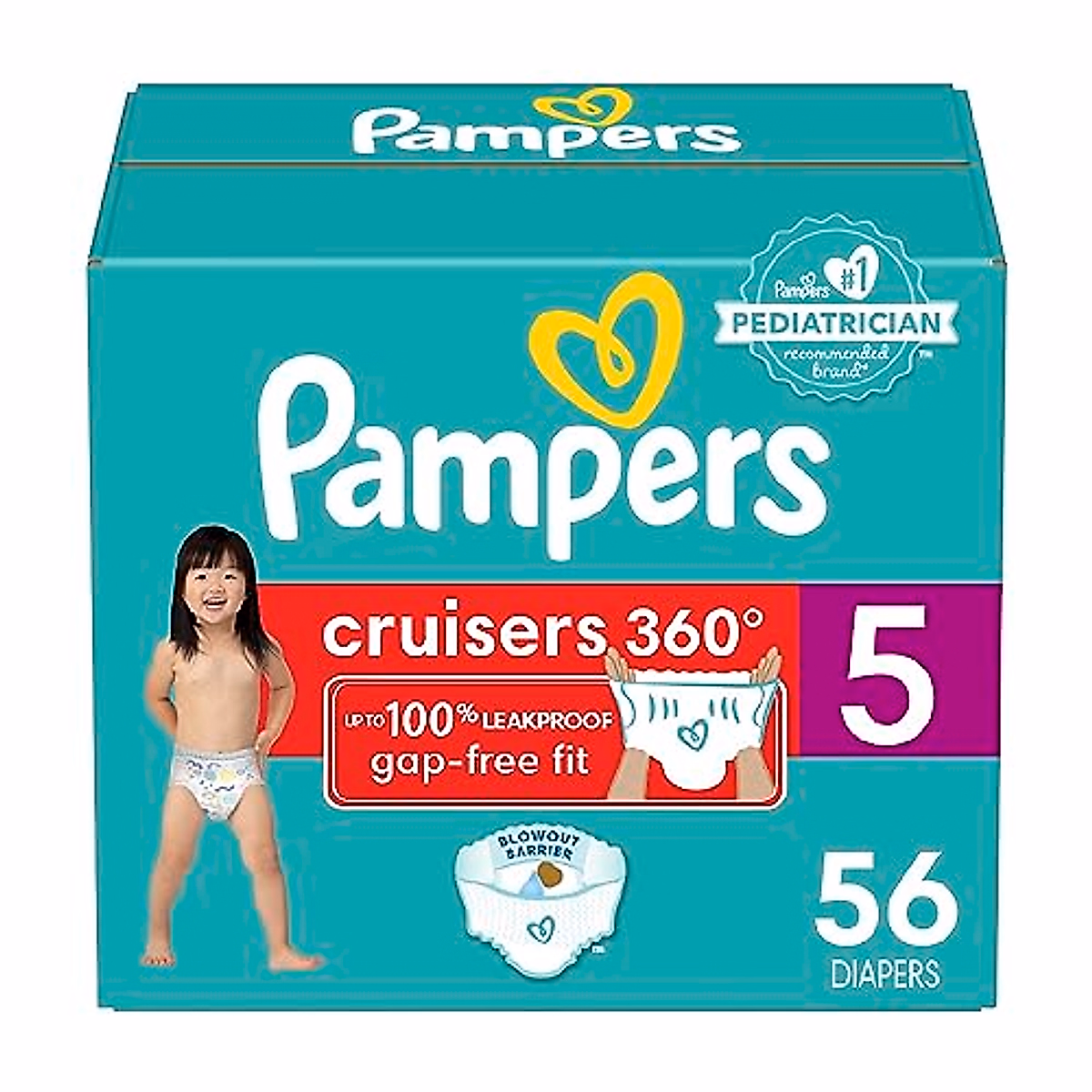 Pampers Cruisers 360 Diapers - Size 5, 56 Count, Pull-On Disposable Baby Diapers, Gap-Free Fit