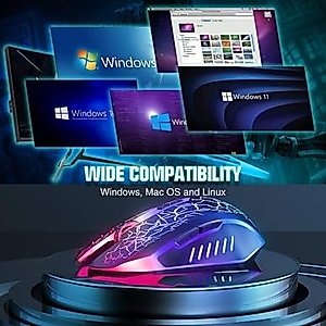 LuLabboard Wireless Gaming Mouse, Rechargeable Wireless Computer Mouse, 7-Color LED Light, Ergonomic Mouse with 6 Silent Click Buttons, 3 Adjustable 2400 DPI Wireless Mouse for Laptop,PC,Mac, Black