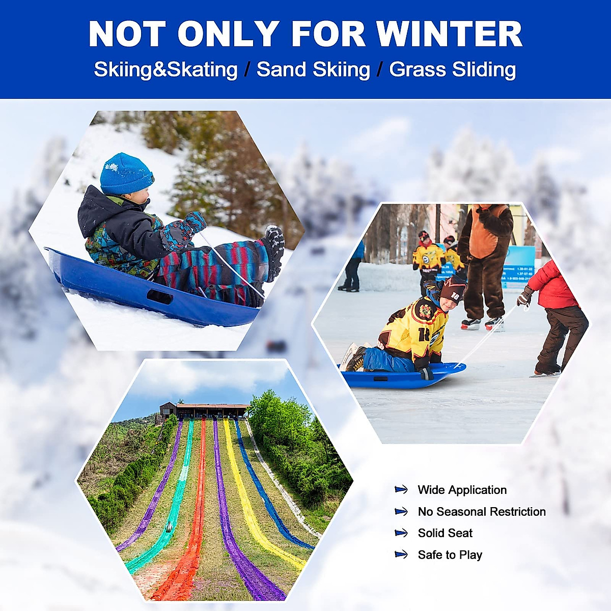 AGPTEK 35 Inch Durable Downhill Sprinter Toboggan Snow Sled for Boys Girls Adults with Built-in Handles and Pulling Rope