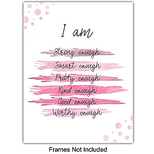 Yellowbird Art & Design Inspirational Quotes Wall Decor - Pink Motivational poster Set - Positive Affirmations Wall Art - Encouraging Gift for Women Girls - I Am - Inspiring Wall Art - UNFRAMED 8x10