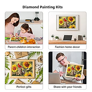PHANTASYART Sunflower Diamond Painting Kits for Adults and Kids, Diamond Painting Sunflower Diamond Art Kits,5D Diamond Painting Art Sunflower Kits Diamond Art Songbirds for Home Wall Decor 12x16inch