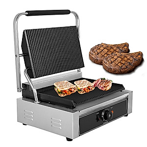 Yovtekc Commercial Panini Press Grill Flat 110V, Electric Stainless Steel Sandwich Panini Maker Non-stick 2200W, Temperature Control 122℉-572℉ for Hamburgers Steaks Bacons