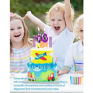 Purple Birthday Candles Number 4 Candle with 6pcs Long Birthday Candles for Cake, 4 Year Old Girl Boy Birthday Party Cake Topper Decorations Wedding Anniversary Celebration Supplies