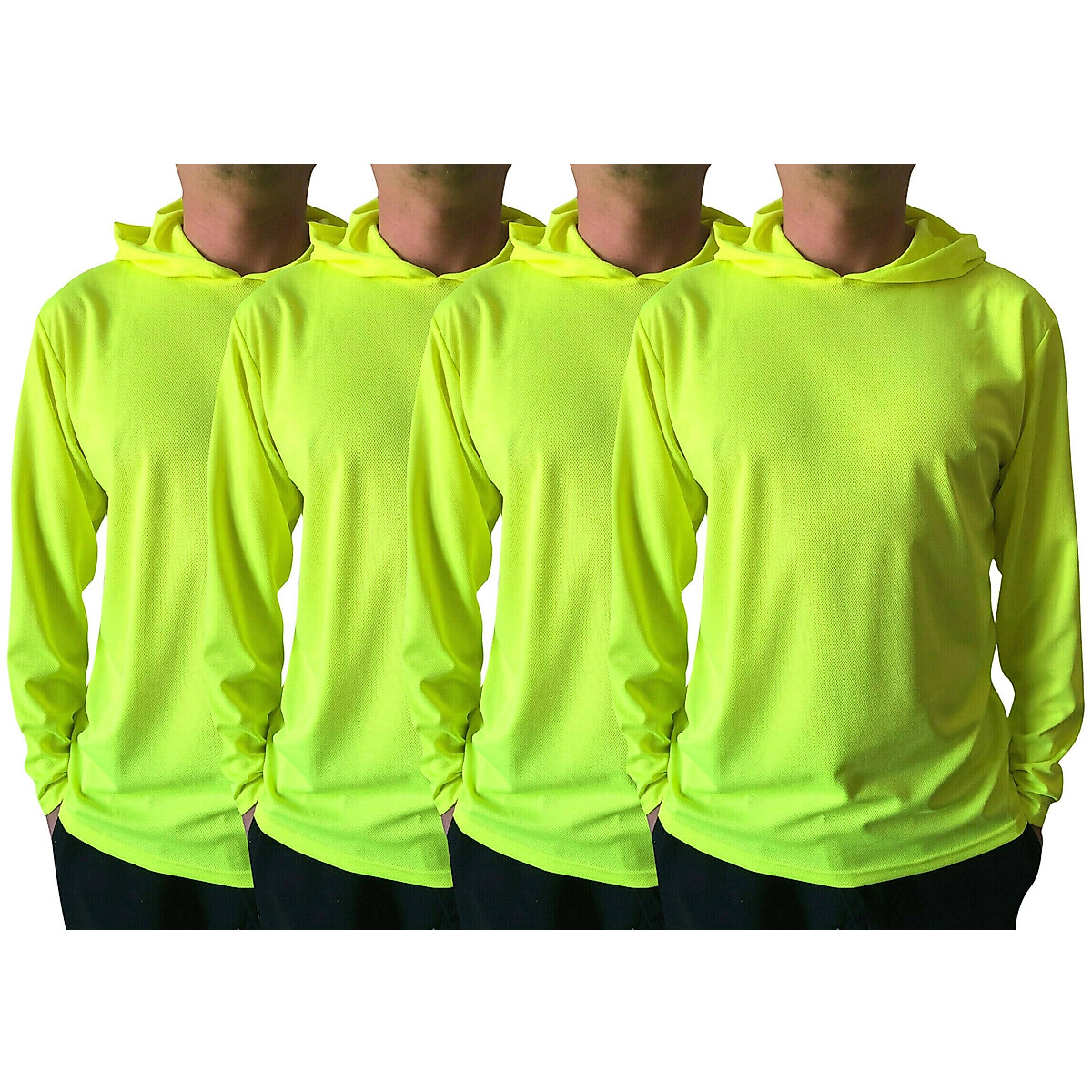 Men UPF 50+ Sun Protection Breathable T Shirt Long Sleeve Workout T-Shirts with Hood (as1, Alpha, m, Regular, Regular, 4Pcs Neon Yellow)