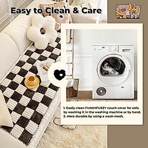 FUNNY FUZZY Couch Covers for Sofa, Pet Mat Bed Couch Cover Washable Pet Bed Cover Cream-Colored Large Plaid Square Protective Furniture Sofa Cover, 27.6"×59.1"