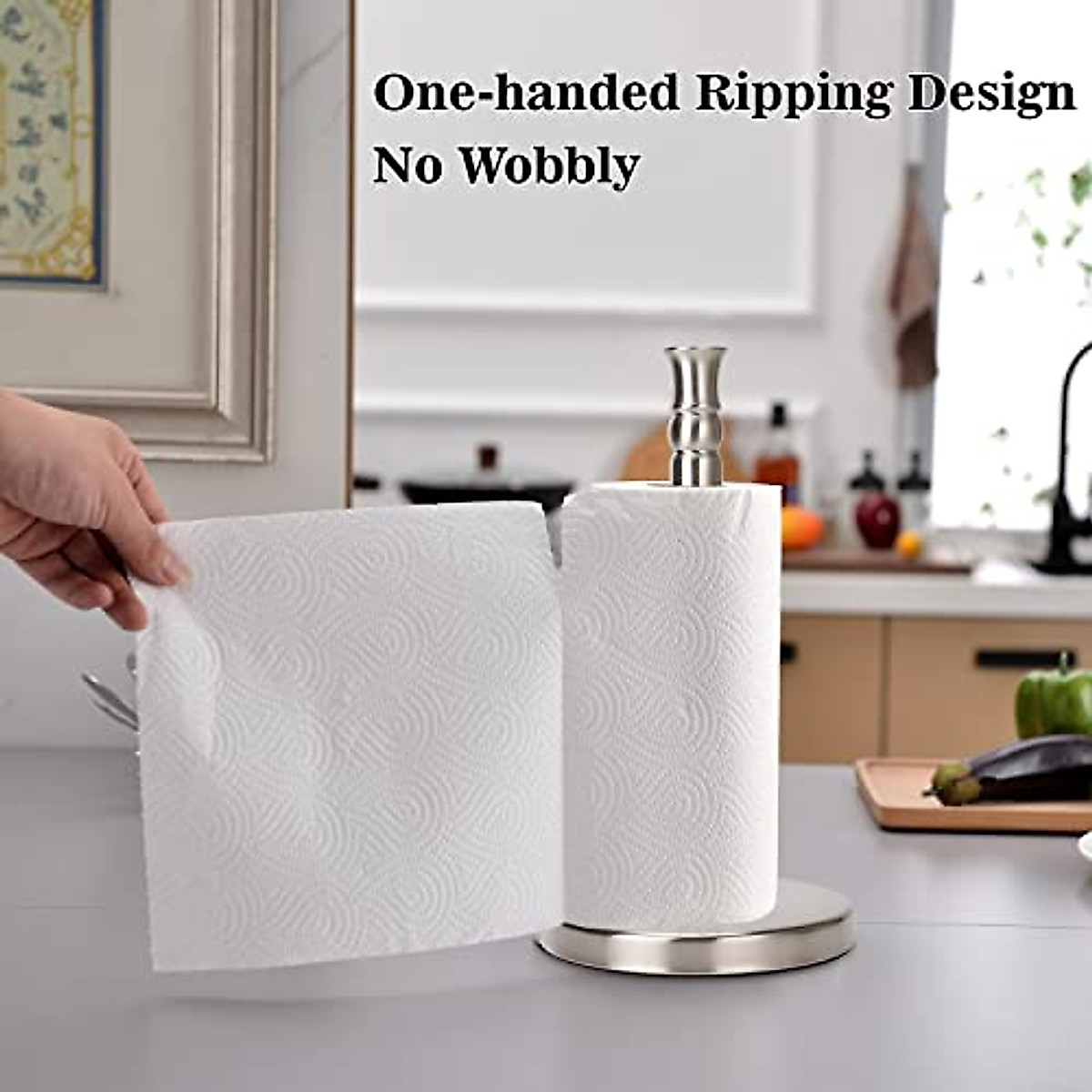 Sfemn Paper Towel Holder Countertop, Weighted Base for One-Handed Tear, Free Standing Paper Towel Holder Stand, Stainless Steel Paper Towel Dispenser for Kitchen Countertop (Brushed Nickel -1)