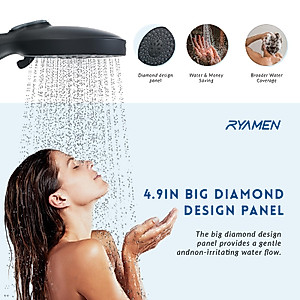 Ryamen Filtered Shower Head with Handheld，Black High Pressure 9 Spray Mode Showerhead with Hose,Bracket and Minerals Stones Replacement Filters for Hard Water,Anti-clog & Powerful to Clean