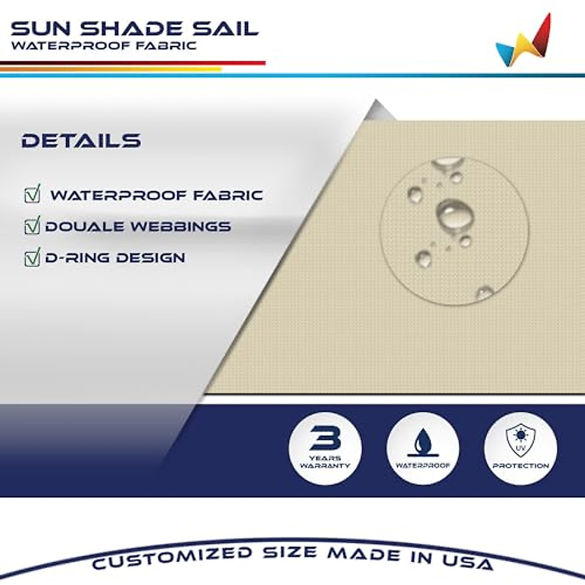 Windscreen4less 12'x12' Waterproof Sun Shade Sail Rectangle Shade Canopy Cover UV Block for Backyard Patio Deck Balcony Pergola Garden (Beige)