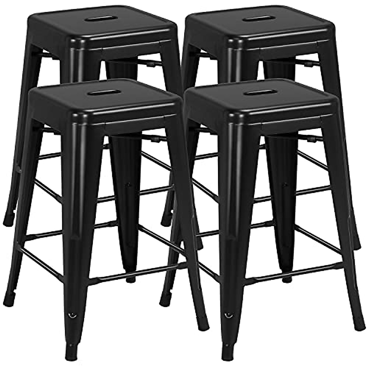 Yaheetech 24 inch barstools Set of 4 Counter Height Metal Bar Stools, Indoor/Outdoor Stackable Bartool Industrial High Backless Stools Black