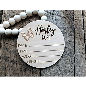 Personalized Wood Baby Name Announcement Sign, Newborn Birth Stats Photo Prop Sign, Butterfly Nursery Name Plaque (8 inches)