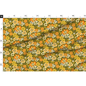 Spoonflower Fabric - 1970S Retro Avocado Green Yellow Hippie Groovy Daisies Flower Power Printed on Polartec(R) Fleece Fabric by The Yard - Sewing Blankets Loungewear and No-Sew Projects