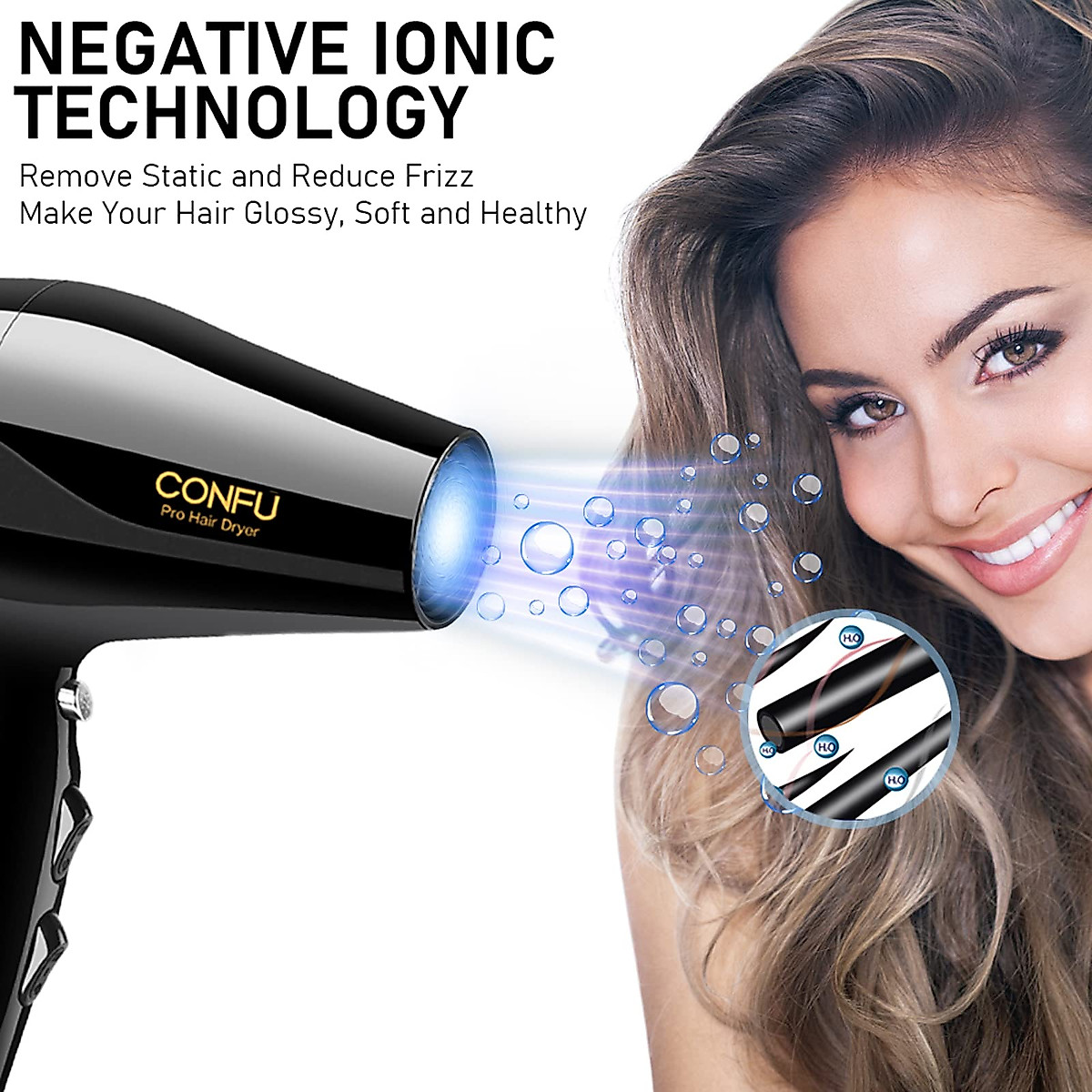 Confu Professional Blow Dryer with Diffuser, 1875w Ionic Hair Dryer with Diffuser for Curly Hair, Straight Hair, AC Motor Pro Ceramic Hair Dryers for Women and Men, Quiet and Powerful