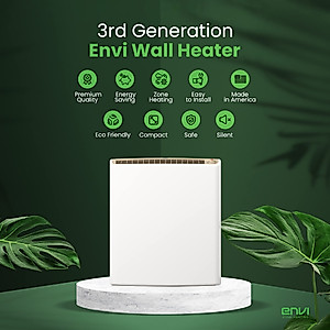 Envi Plug-in Electric Panel Wall Heaters for Indoor Use, Energy Efficient 24/7 Heating w/Safety Sensor Protection, Patented Quiet Fan-less Design, Easy 2-Min Install, Space Heater, Made in USA