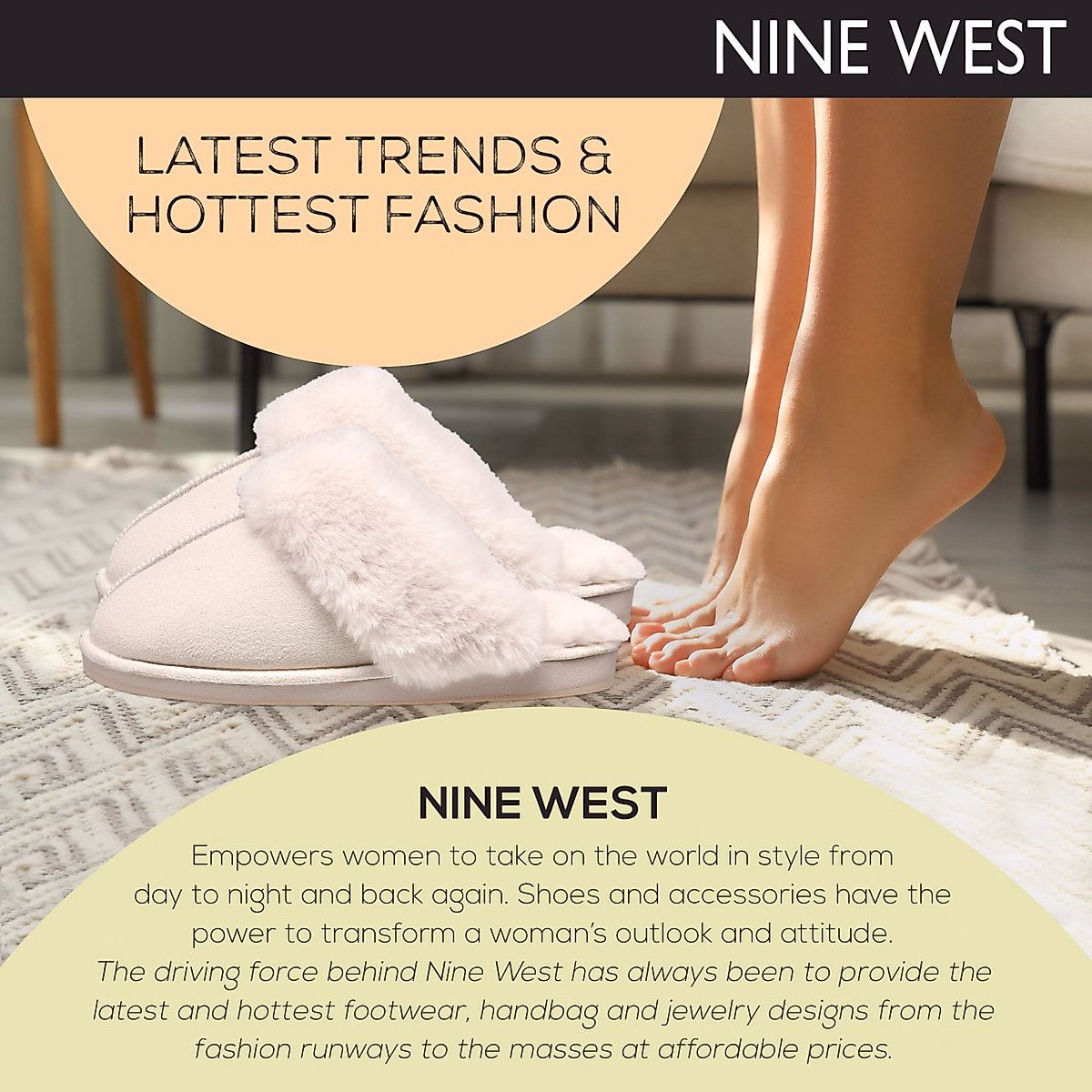 Nine West Scuff Slippers For Women, Extra Soft & Comfortable Winter House Shoes, Ivory, Small 5-6