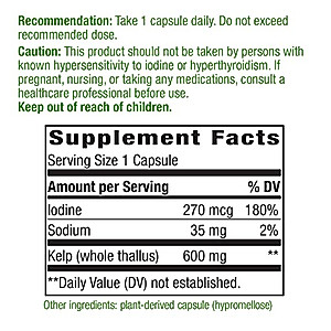 Nature's Way Kelp Supports Thyroid Function* Non-GMO Sustainably Sourced Vegan 180 Capsules
