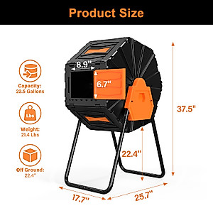 Marcytop Compost Tumbler, Easy Assemble & Efficient Outdoor Compost Bin, 22.5 Gallon/85 Liter High-Volume Tumbling Composter for Garden, Kitchen, and Yard Waste, Orange Door