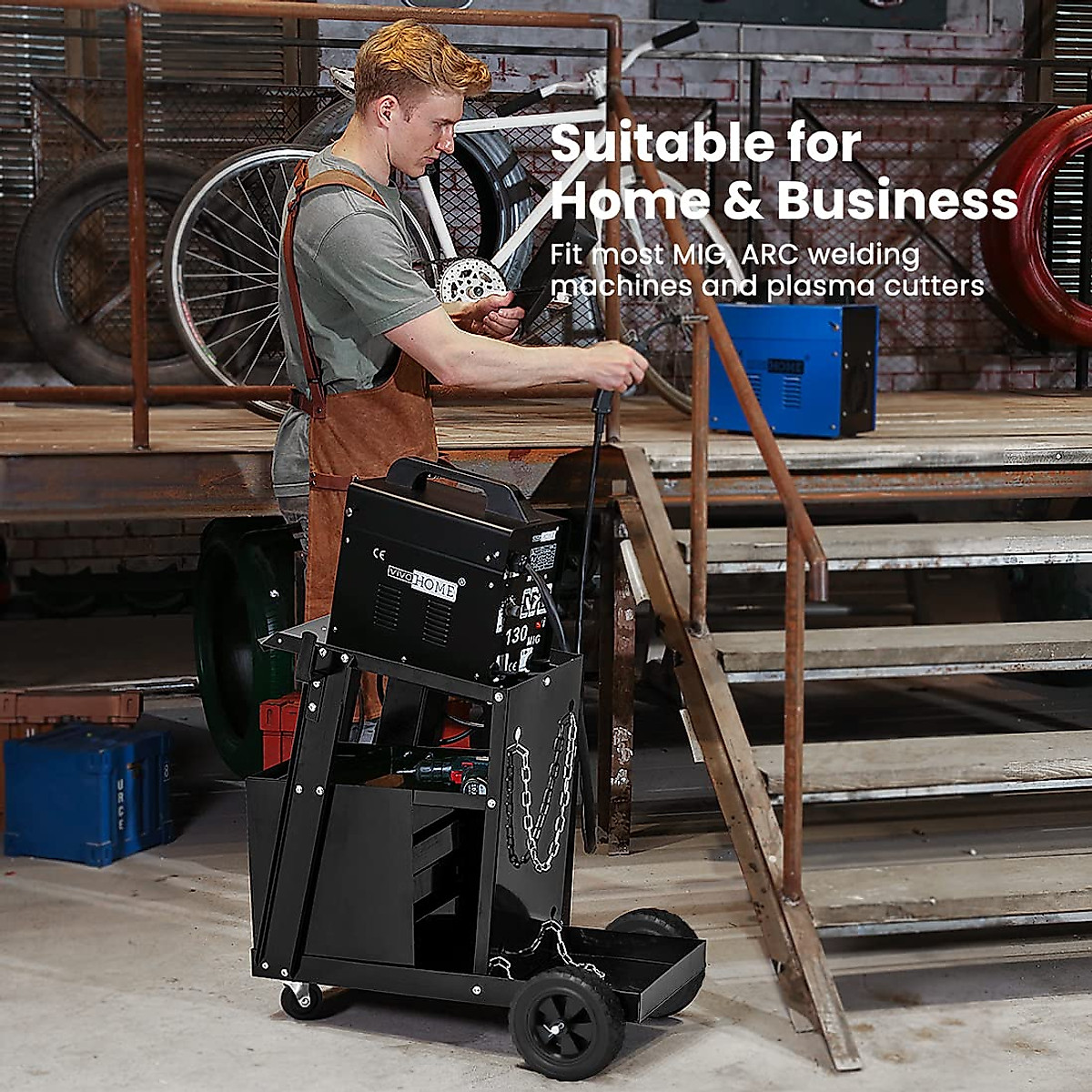 VIVOHOME Rolling Welding Cart with 4 Drawers Upgraded Wheels and Tank Storage for TIG MIG Welder and Plasma Cutter