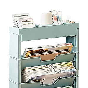 BFYDOAA 5 Tier Rolling Organizer Cart,Mobile Bookcase with Wheels Movable Bookshelf Cart with Drawers for Classroom School Bedroom Groceries Office(Blue)